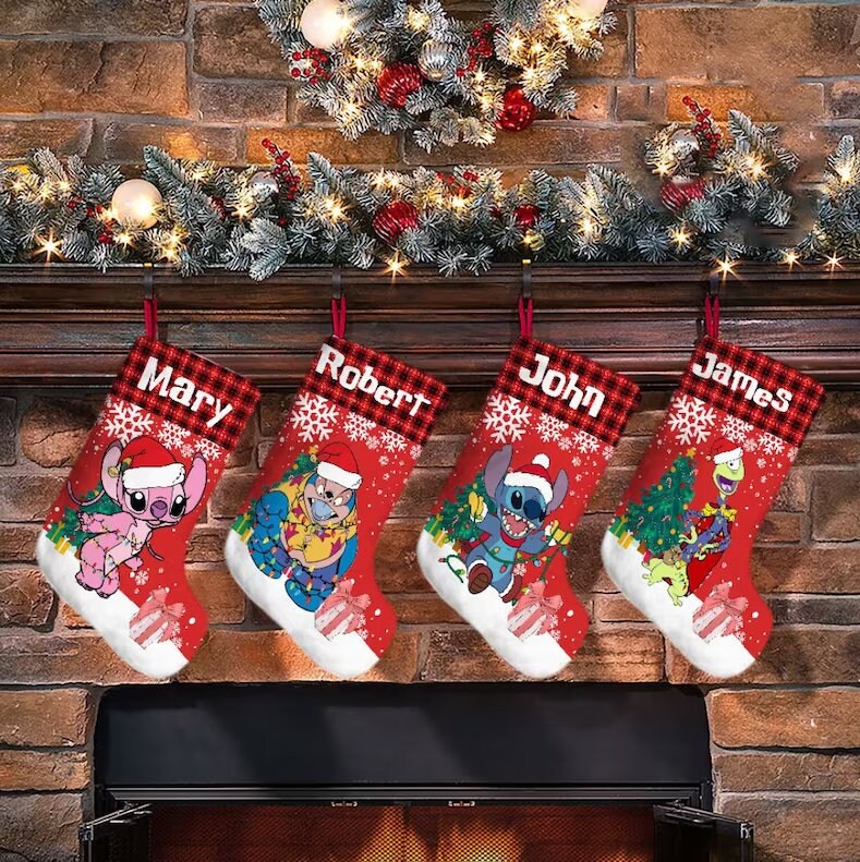 Personalized Stitch Christmas Stocking, Stitch Angel Couples Christmas ...