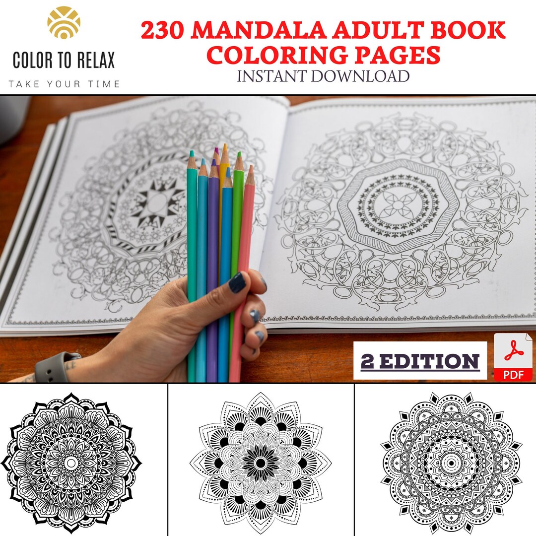 230 Mandala Coloring Book Pages for Adult, Instant Download PDF, Pages ...