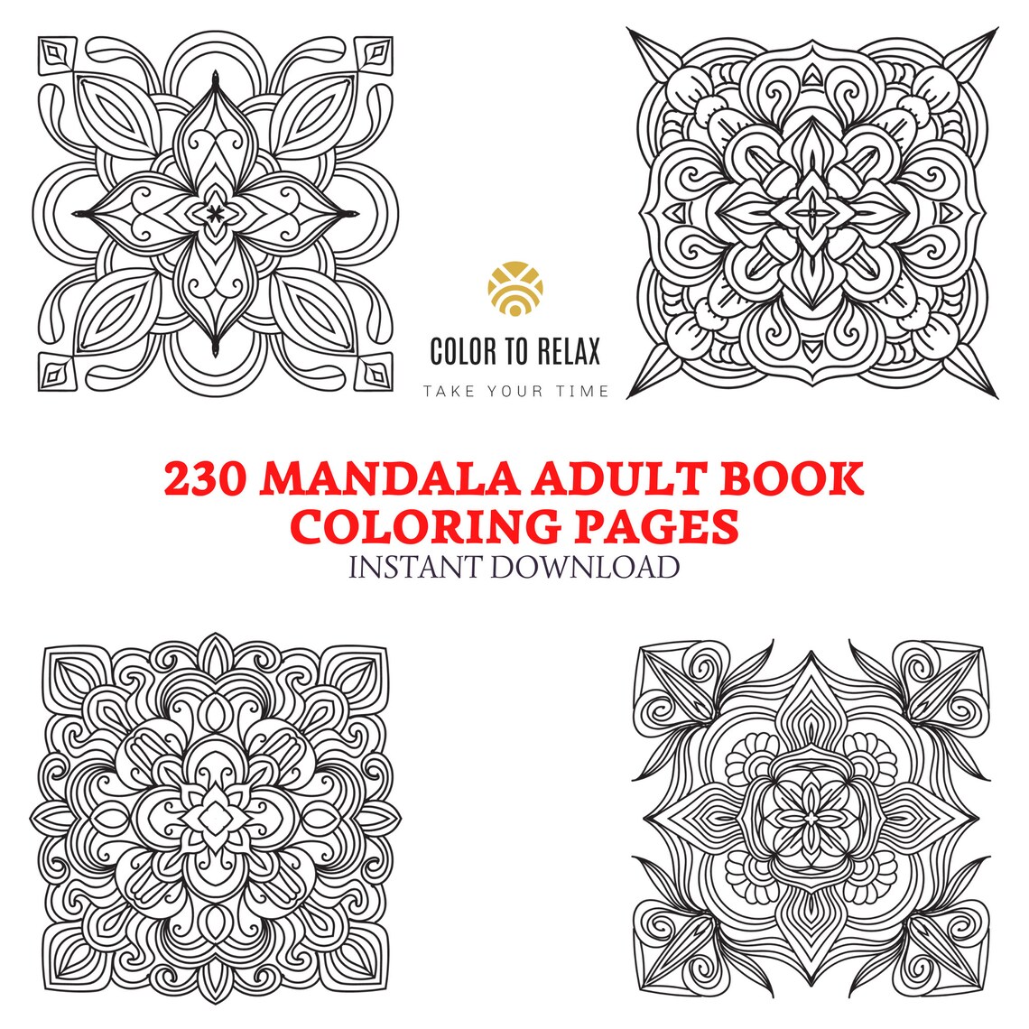 230 Mandala Coloring Book Pages for Adult, Instant Download PDF, Pages ...