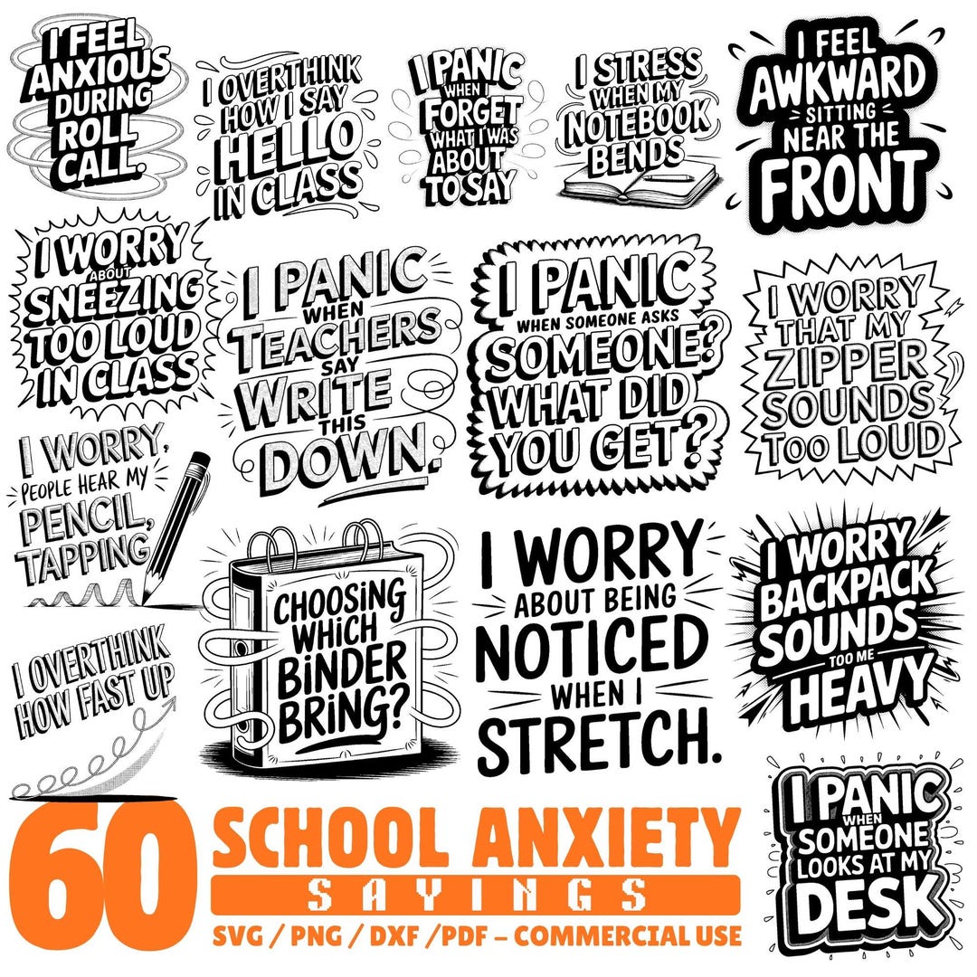 School Anxiety Sayings Svg Png Pdf & Dxf Bundle for Shirts and Decals ...