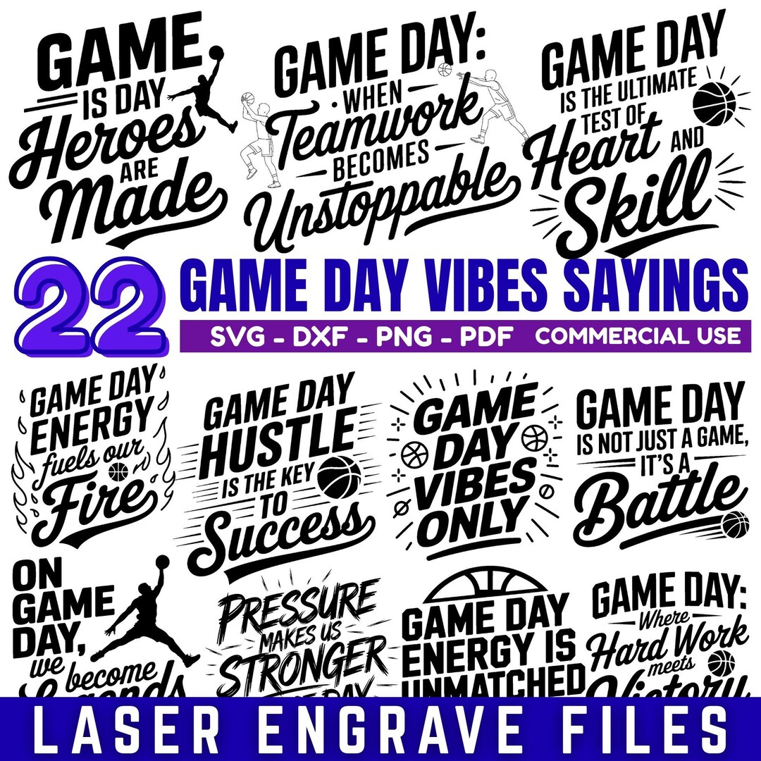 Laser Engrave Files Game Day Vibes Sayings Svg Png Pdf & Dxf Bundle ...