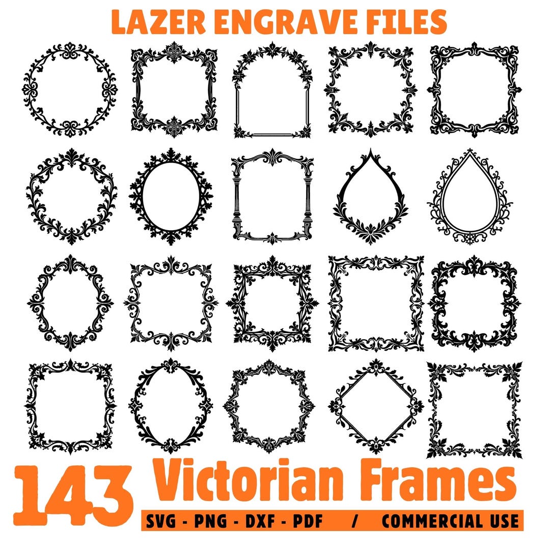 Laser Engrave Files Victorian Frame Svg Png Pdf & Dxf Bundle Instant ...