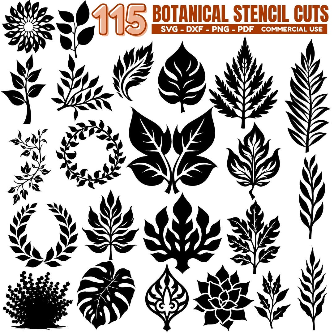 Botanical Stencil Cuts Svg Png Pdf & Dxf Bundle for Floral DIY Crafts ...