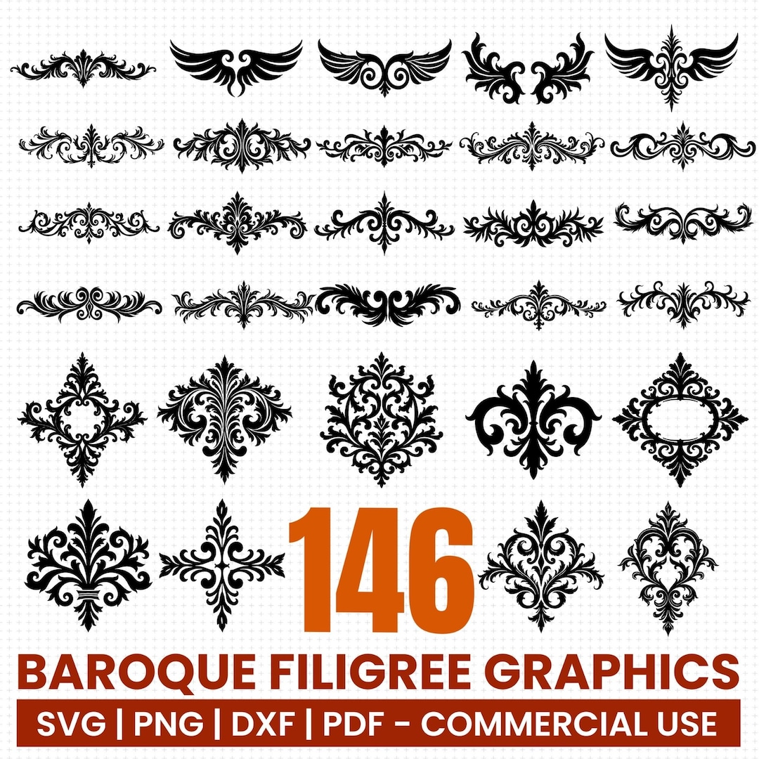 Baroque Filigree Graphics Svg Png Pdf & Dxf Bundle for Vinyl Cutting ...