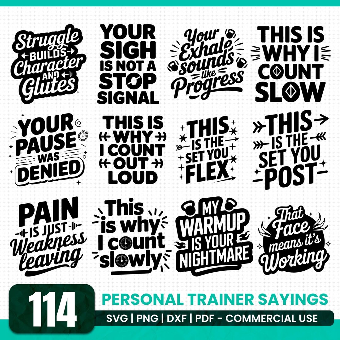 Personal Trainer Sayings Svg Png Pdf & Dxf Bundle for Workout Shirts ...