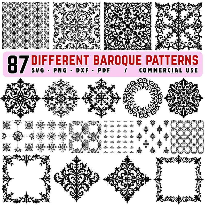 Baroque Pattern SVG Bundle: Vintage Flourish Designs (digital Download ...