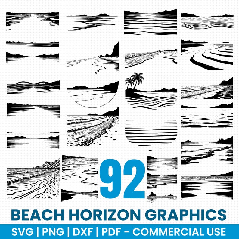 Beach Horizon Graphics Svg Png Pdf & Dxf Bundle for Sunset Vinyl ...