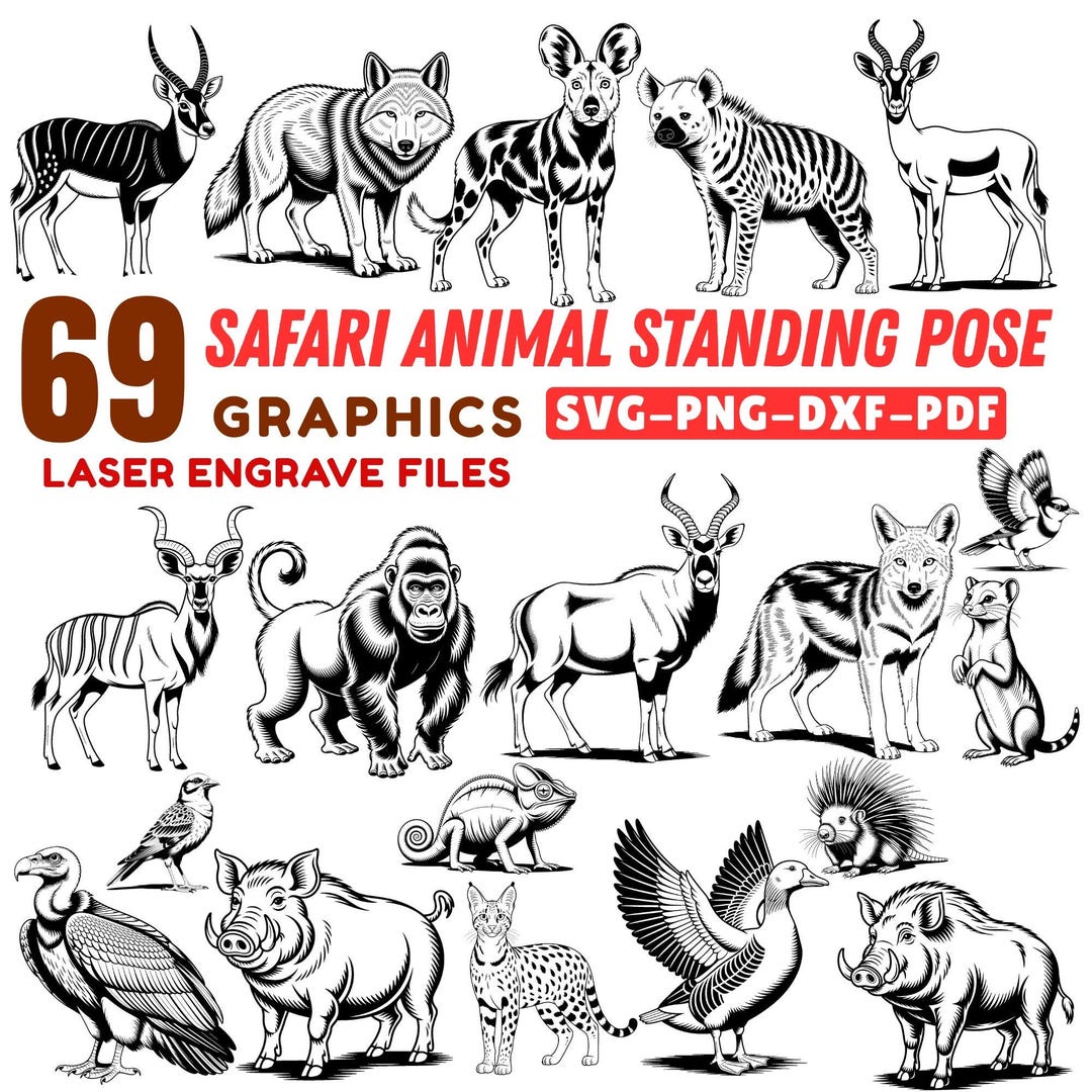 Safari Animal Graphics: Laser Engrave Files (svg, Png, Dxf) - Etsy