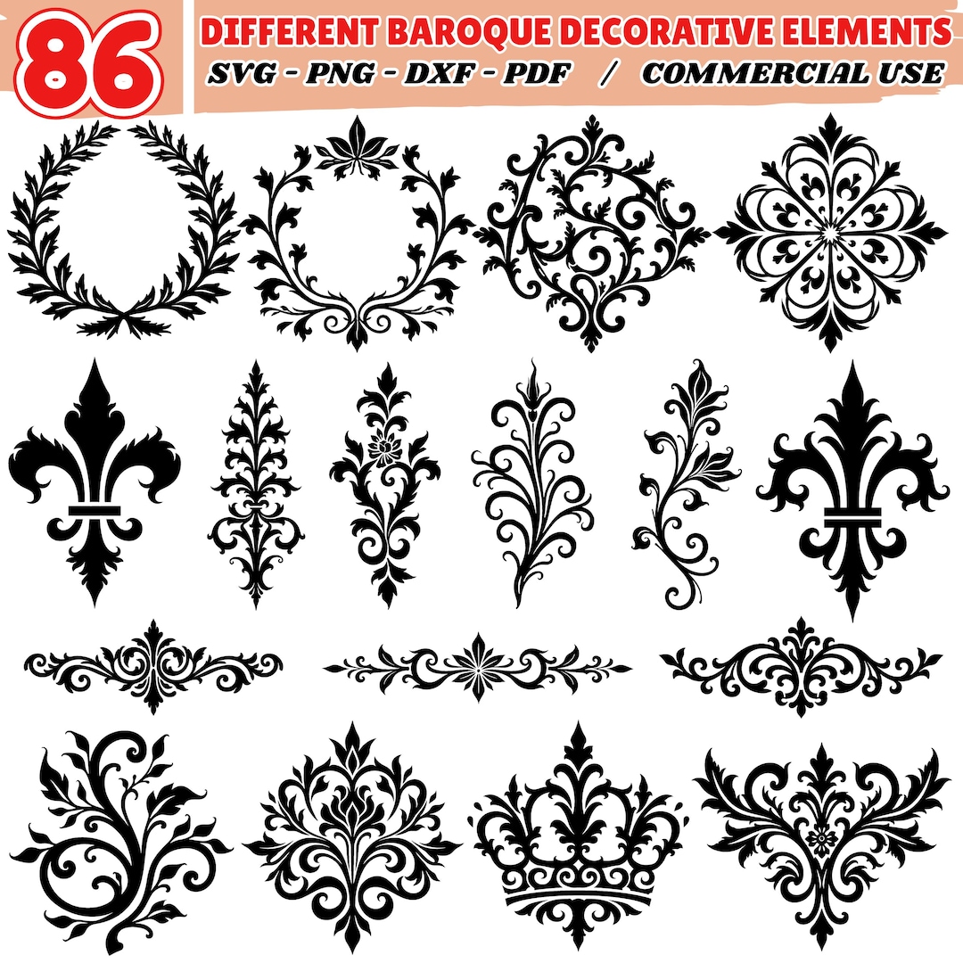 Different Baroque Decorative Element Svg Png Pdf & Dxf Bundle With ...