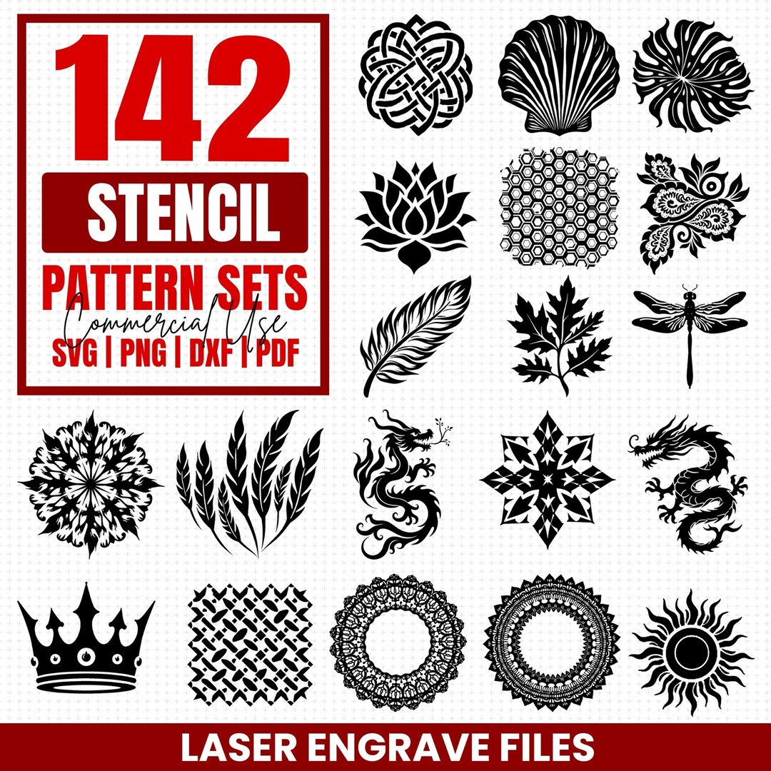 Laser Engrave Files Stencil Pattern Sets Svg Png Pdf & Dxf Bundle ...