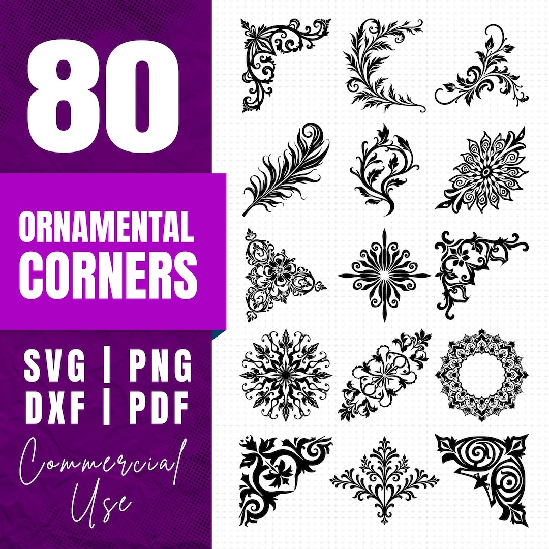 Ornamental Corners Design Svg Png Pdf & Dxf Bundle for Vinyl Cutting ...