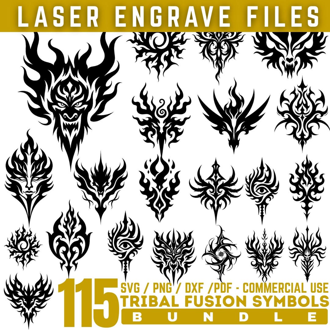 Laser Engrave Files for Tribal Fusion Symbols Svg Png Pdf & Dxf Bundle ...