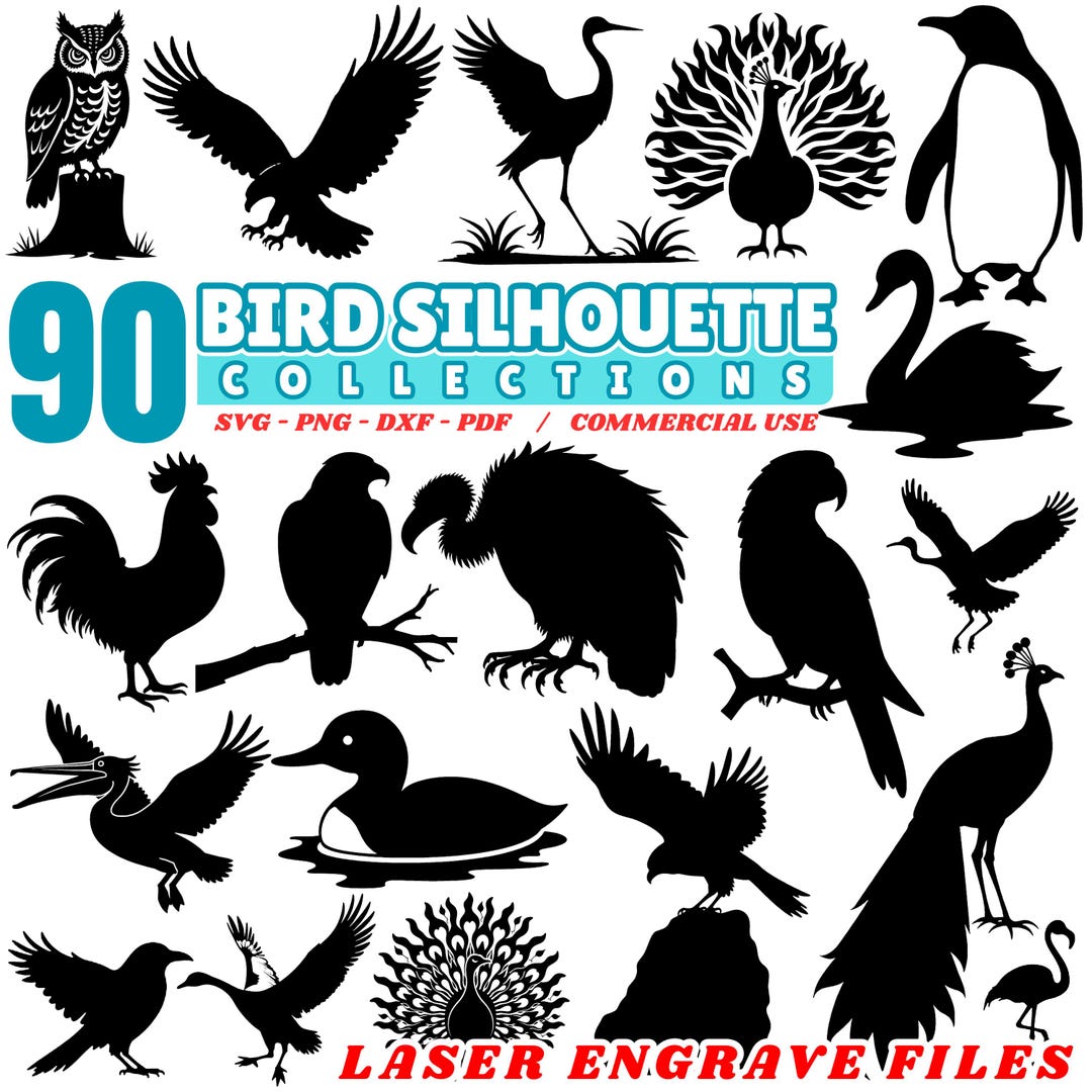 Bird Silhouette Collection, Laser Engrave Files (SVG, PNG, PDF) - Etsy