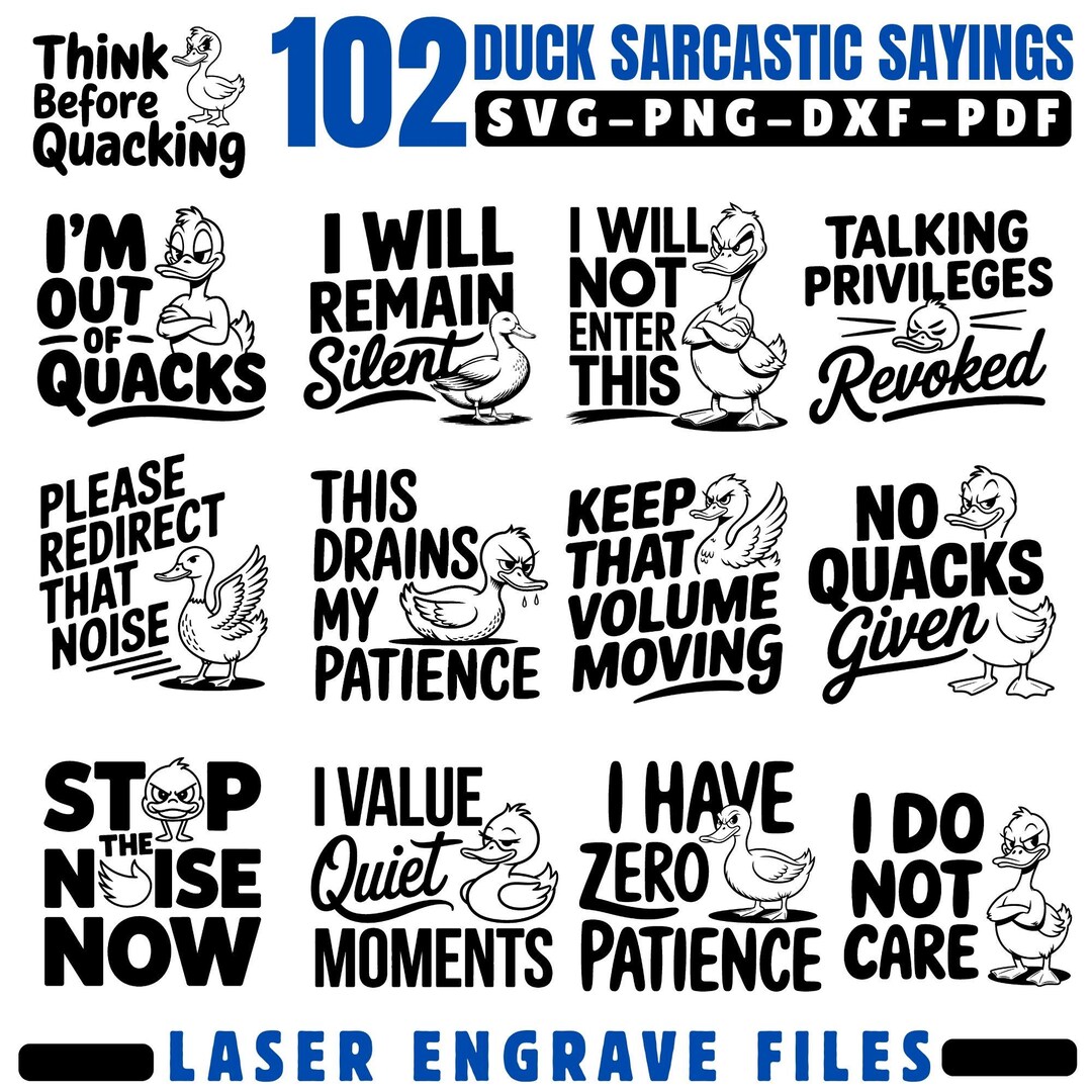 Laser Engrave Files Duck Sayings Svg Png Pdf & Dxf Bundle for Wood ...