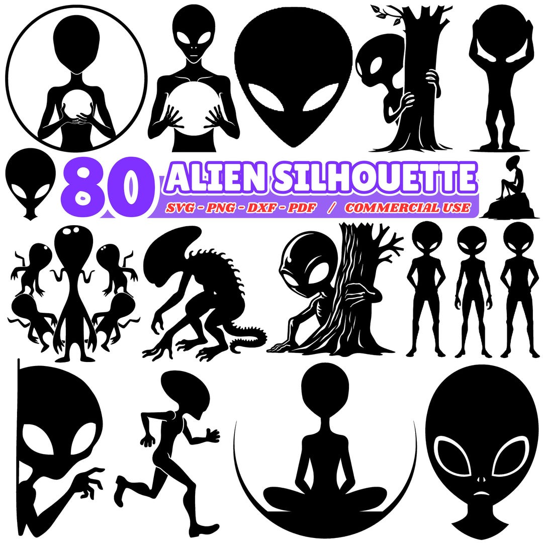 Alien Silhouette SVG Bundle, Cricut, Vinyl Projects (digital Download ...
