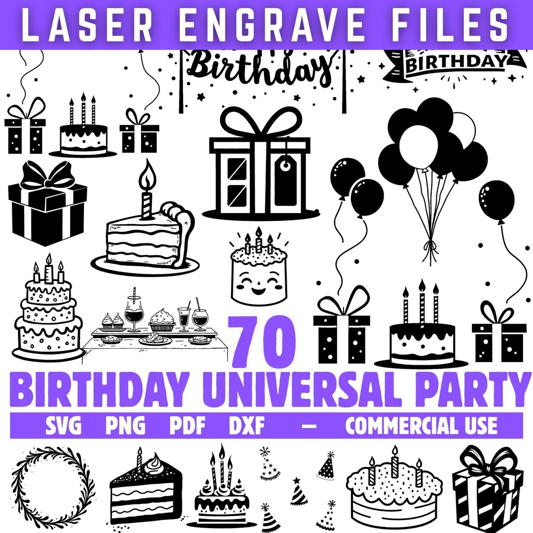 Laser Engrave Files for Birthday Party Svg Png Pdf & Dxf Bundle Instant ...