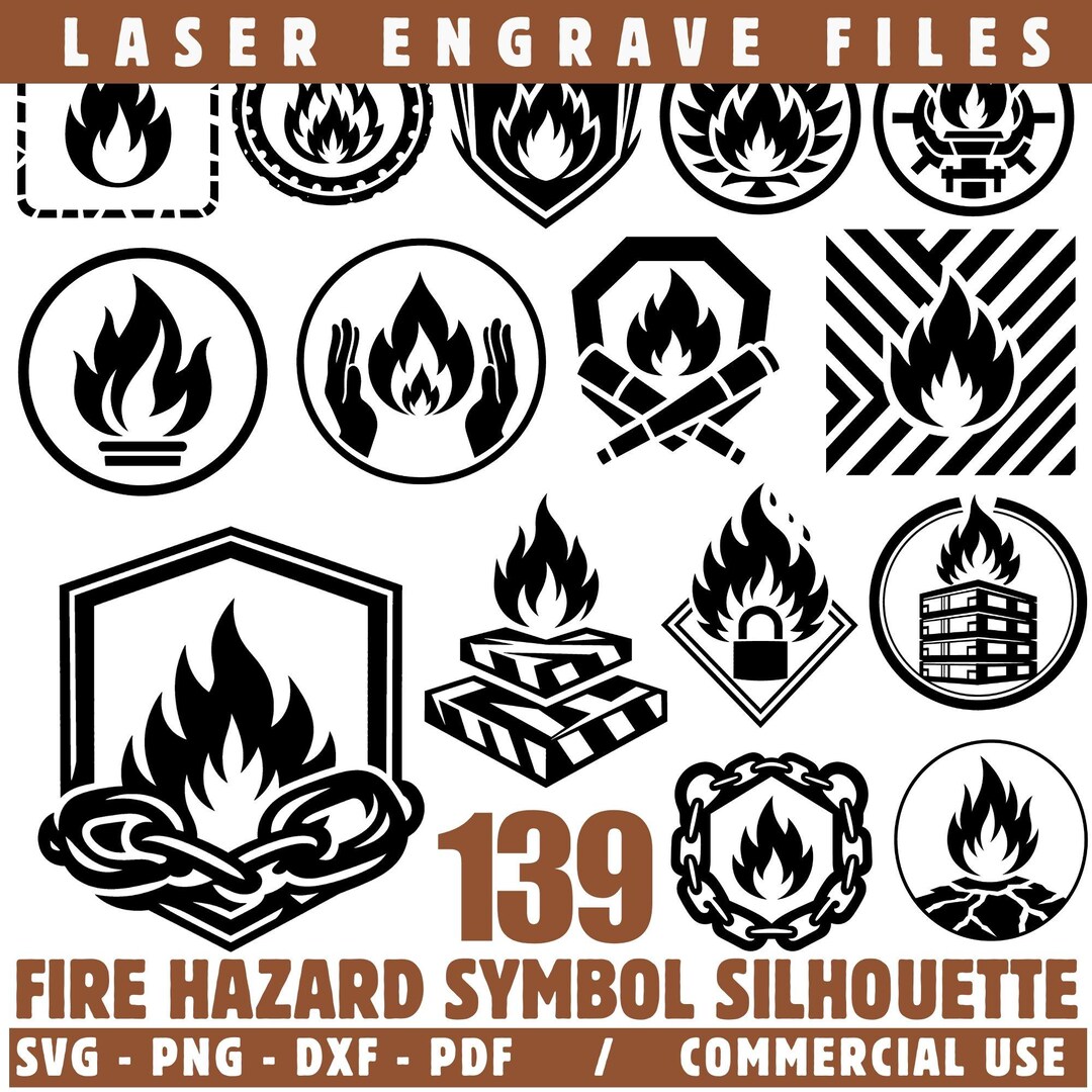 Laser Engrave Files Fire Hazard Symbol Svg Png Pdf & Dxf Bundle Instant ...