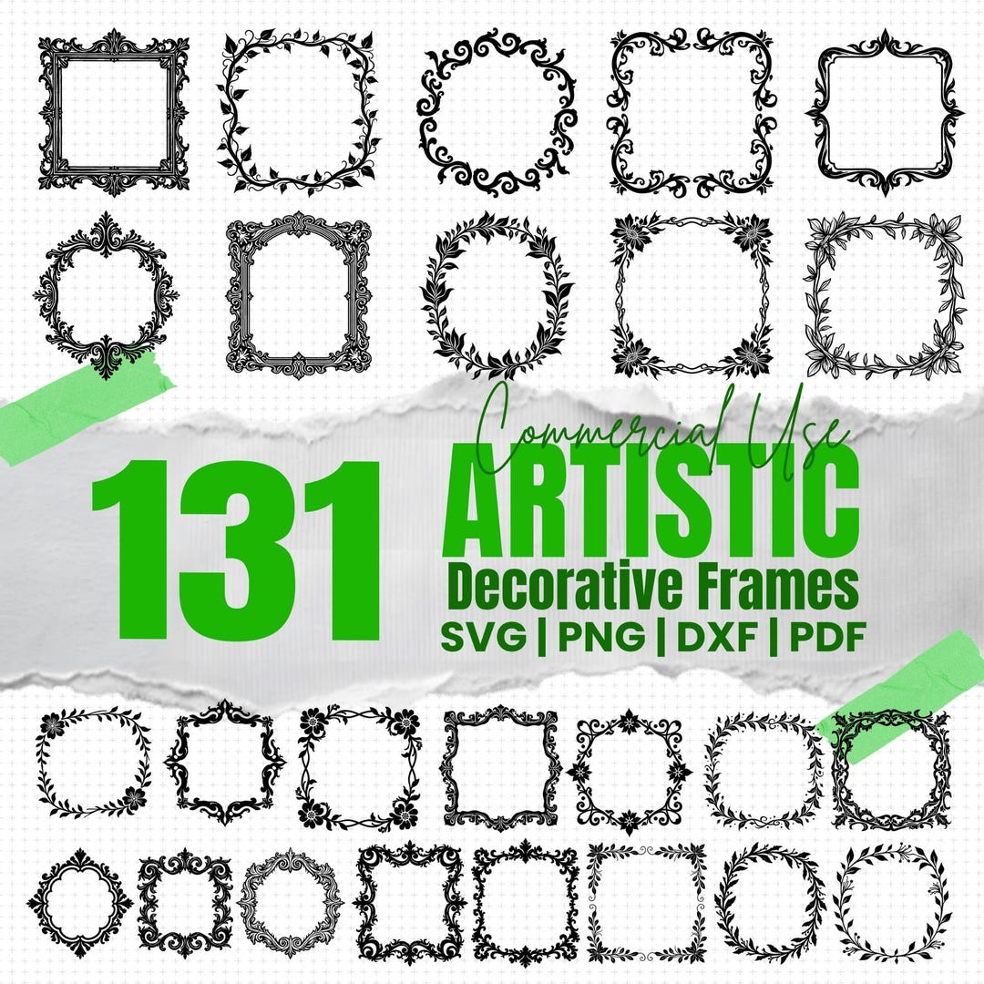 Artistic Decorative Frames Svg Png Pdf & Dxf Bundle for DIY Crafts ...