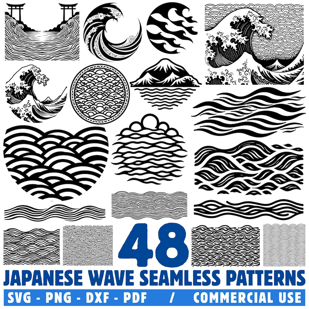 Japanese Wave Seamless Patterns Svg Png Pdf & Dxf Bundle for Cricut ...