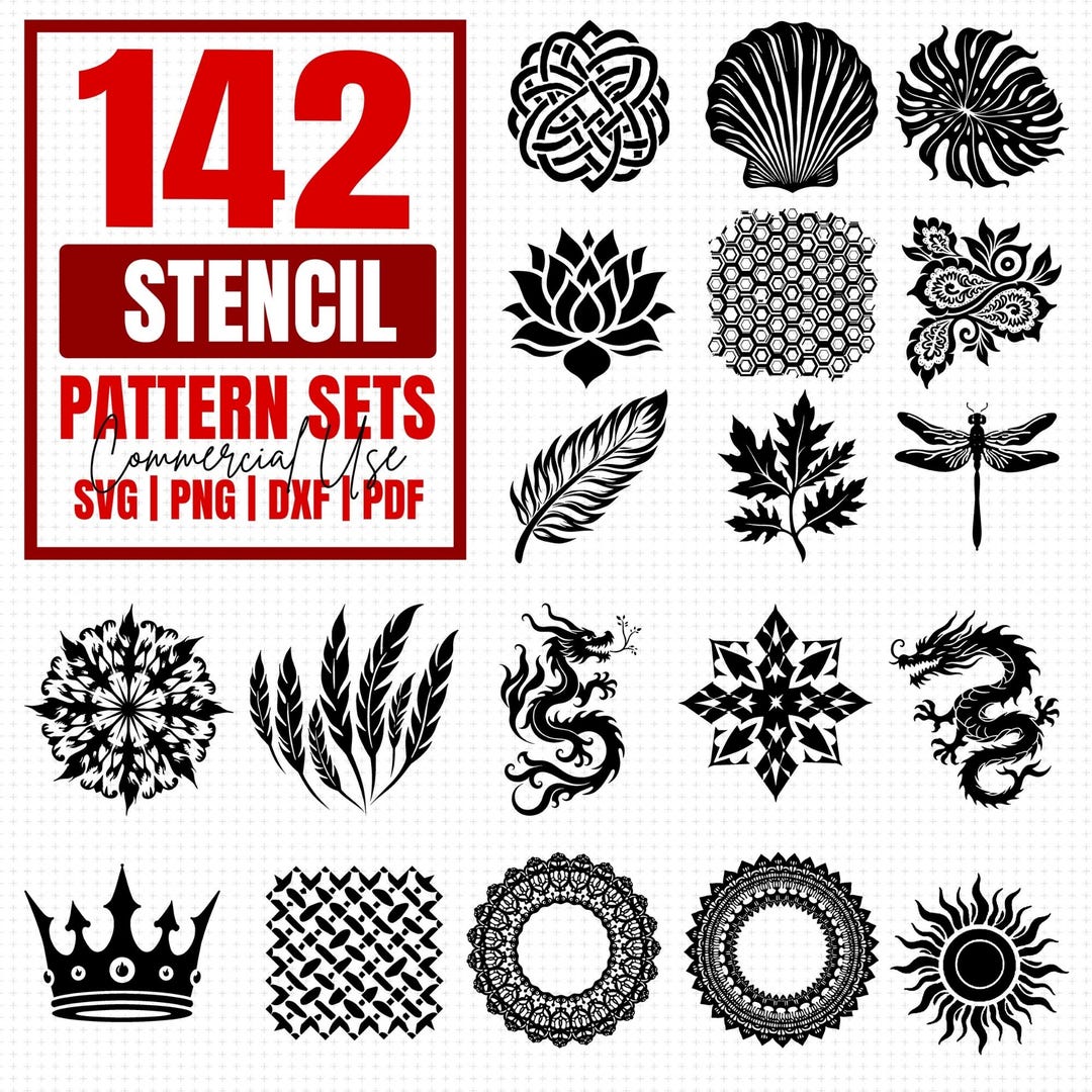 Stencil Pattern Sets Svg Png Pdf & Dxf Bundle for DIY Crafts Instant ...