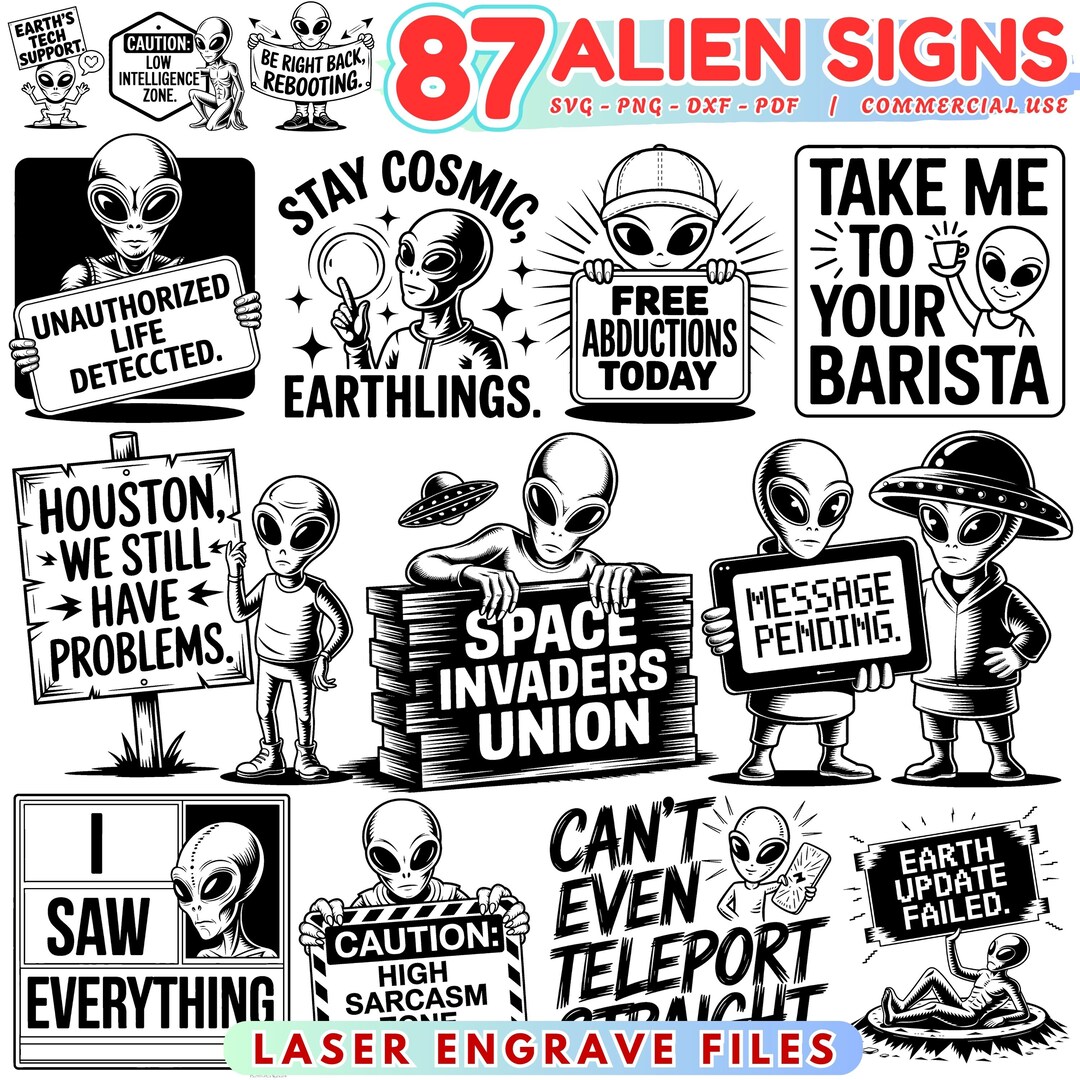 Alien Signs SVG & PNG Bundle, UFO Designs (digital Download) - Etsy