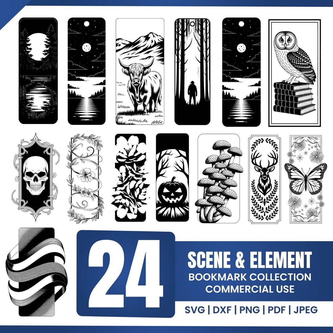 Scene and Element Bookmark Collection Svg Png Pdf & Dxf Bundle Instant ...