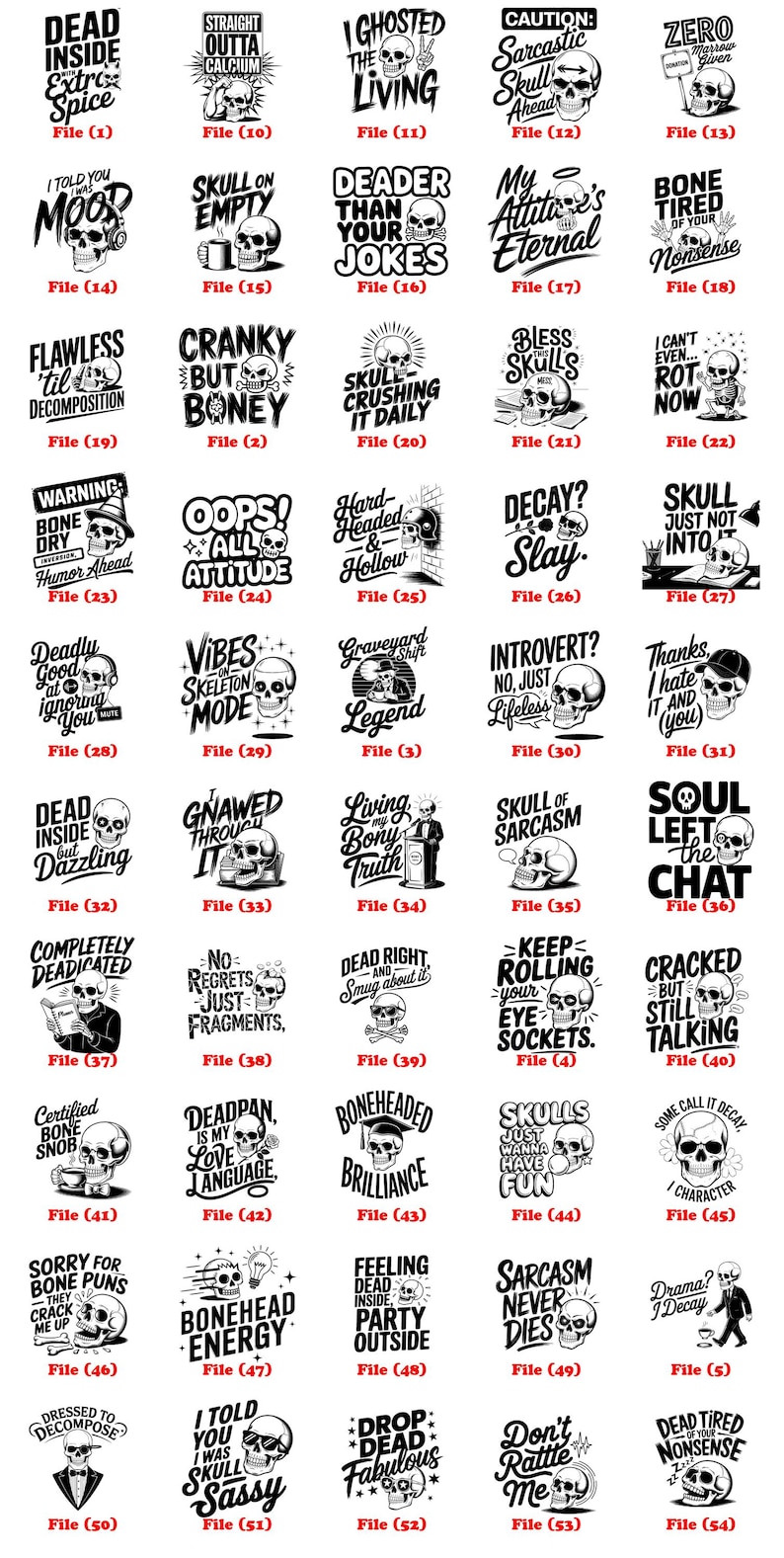 Snarky Skull Sayings Svg Png Pdf & Dxf Bundle for Funny Skeleton Shirt ...