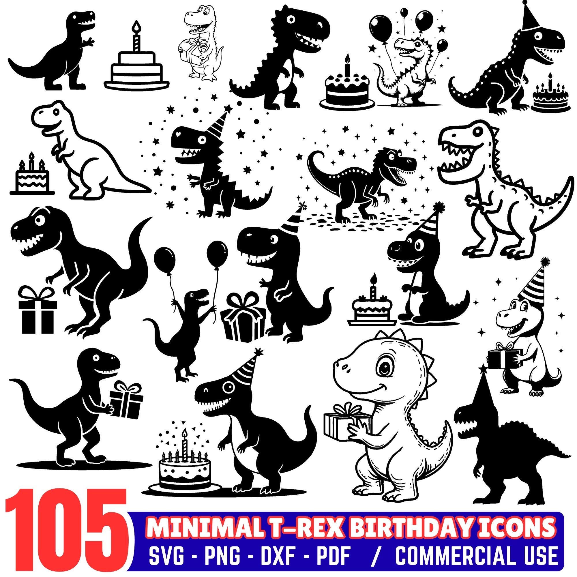 Minimal T-rex Birthday Svg Png Pdf & Dxf Bundle for Shirts and Instant ...
