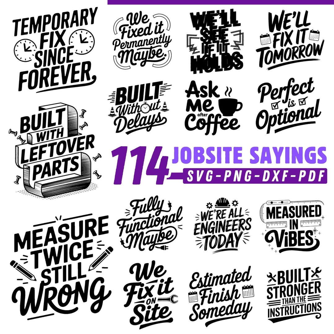 Jobsite Sayings Svg Png Pdf & Dxf Bundle for Construction Shirts and ...
