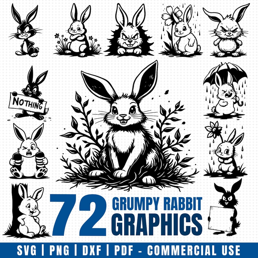Grumpy Rabbit Graphics Svg Png Pdf & Dxf Bundle for Cricut Crafts ...
