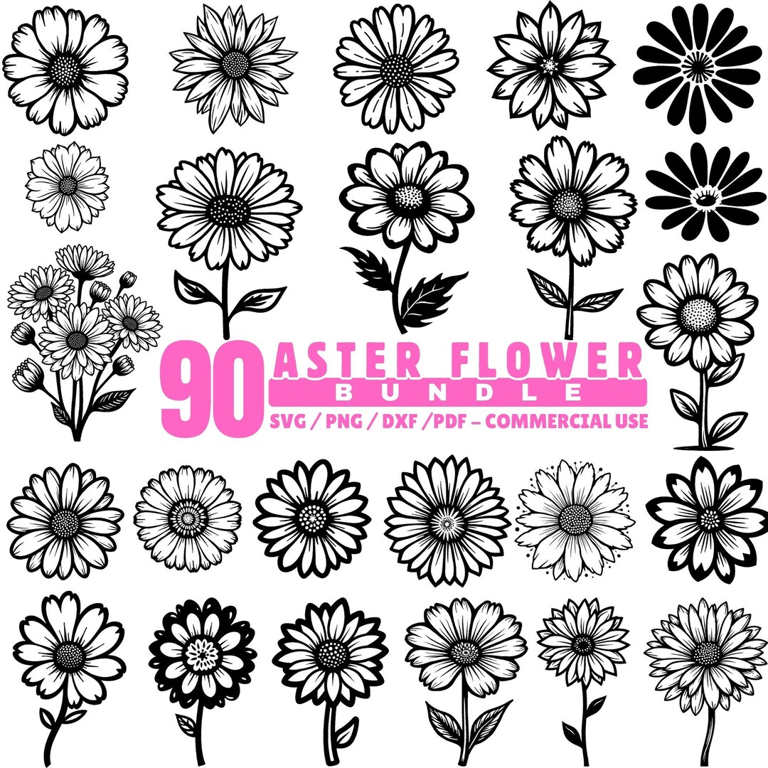 Aster Flower SVG Bundle, Chibi Style (digital Downloads for Crafting ...