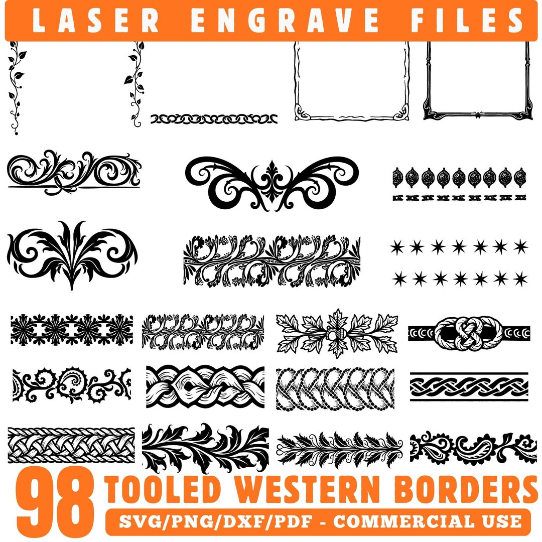 Laser Engrave Files for Tooled Western Borders Svg Png Pdf & Dxf Bundle ...