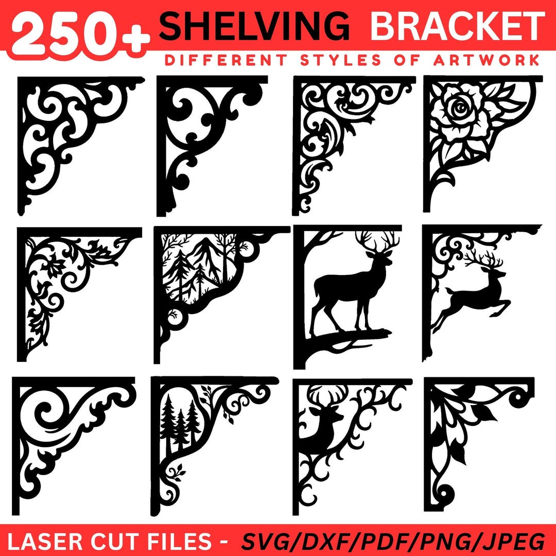 Laser Cut Shelf Bracket Designs, CNC Plasma Glowforge Files (digital ...