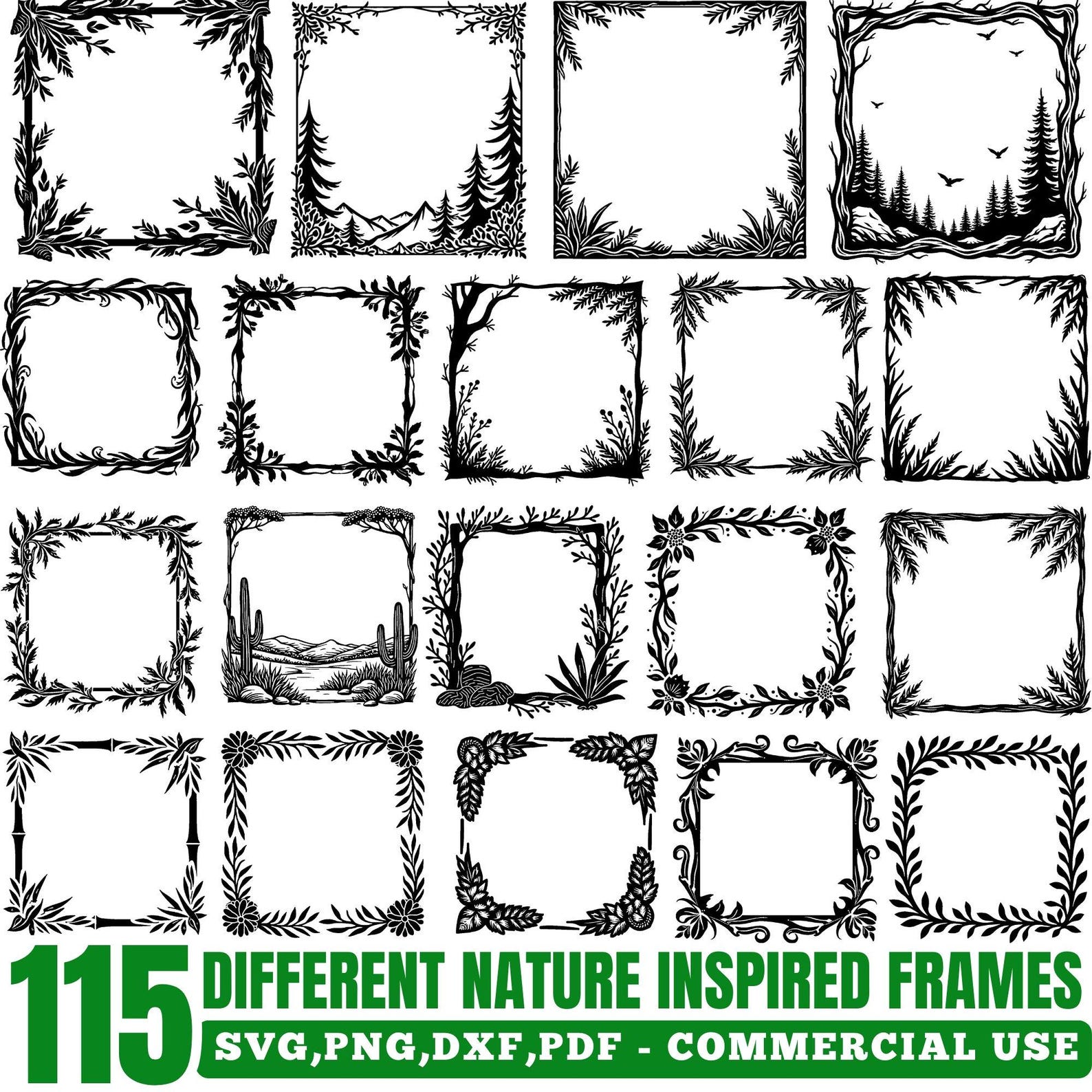 Nature Inspired Frames Svg Png Pdf & Dxf Bundle for Cricut and ...