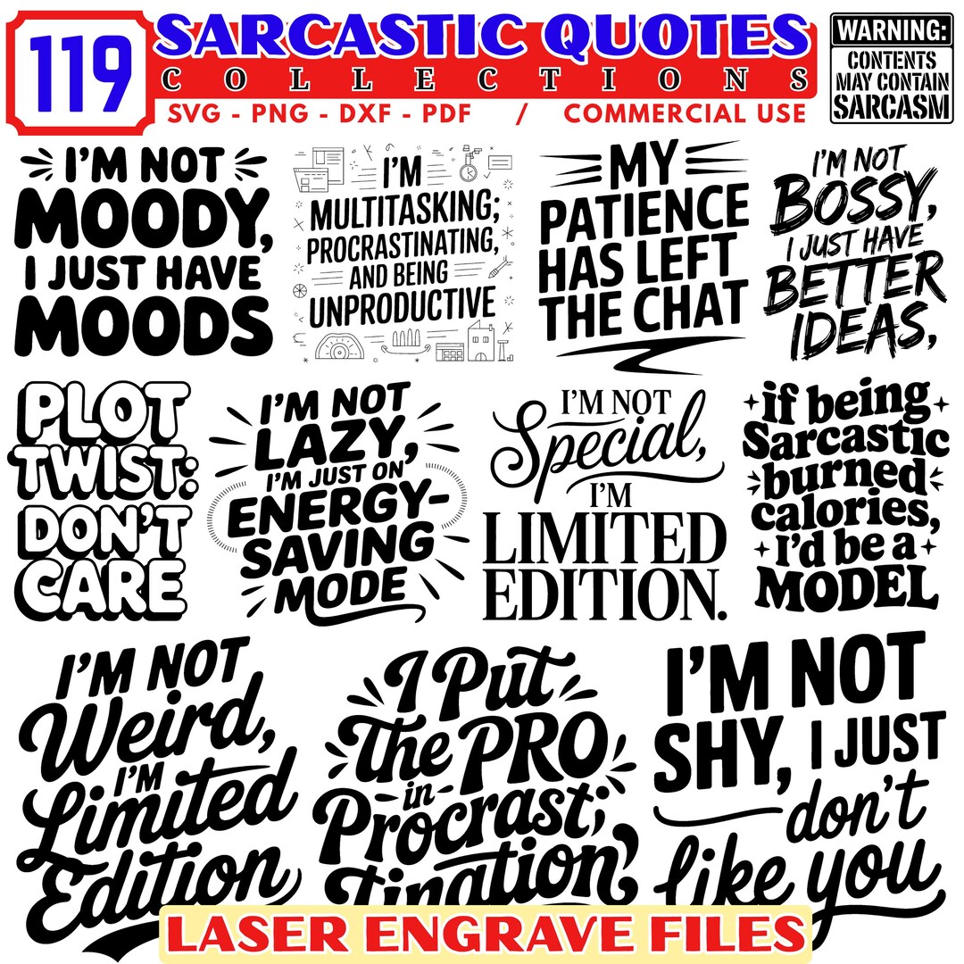 Laser Engrave Files Sarcastic Quotes Svg & Png Bundle Funny Etched ...