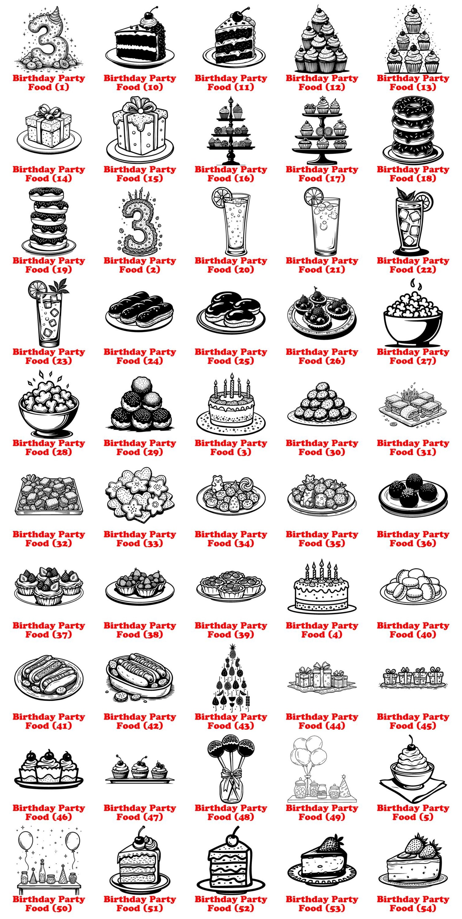 Birthday Party Food Svg Png Pdf & Dxf Bundle for Party Decor Instant ...