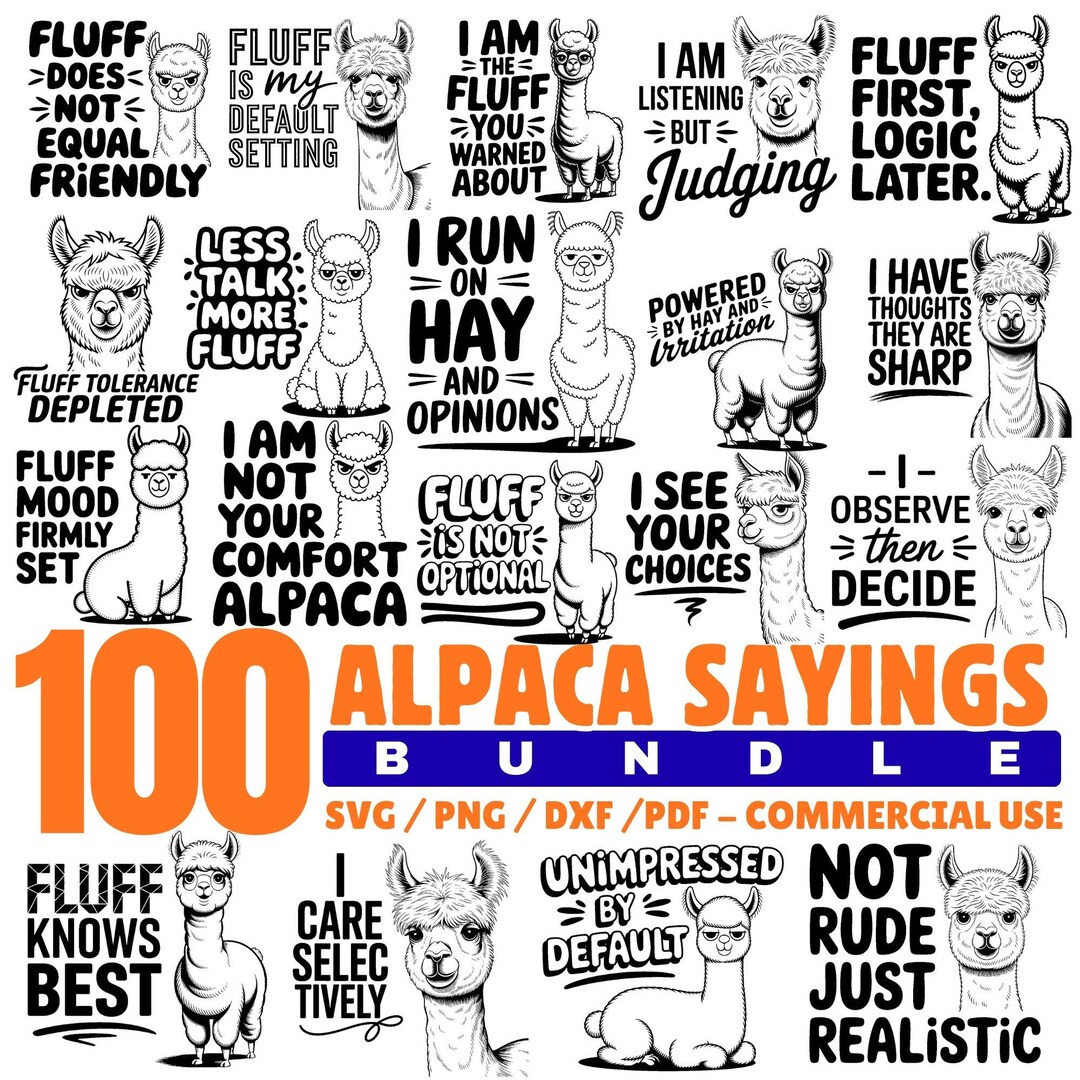 Alpaca Sayings Svg Png Pdf & Dxf Bundle for Funny Animal Shirts and ...
