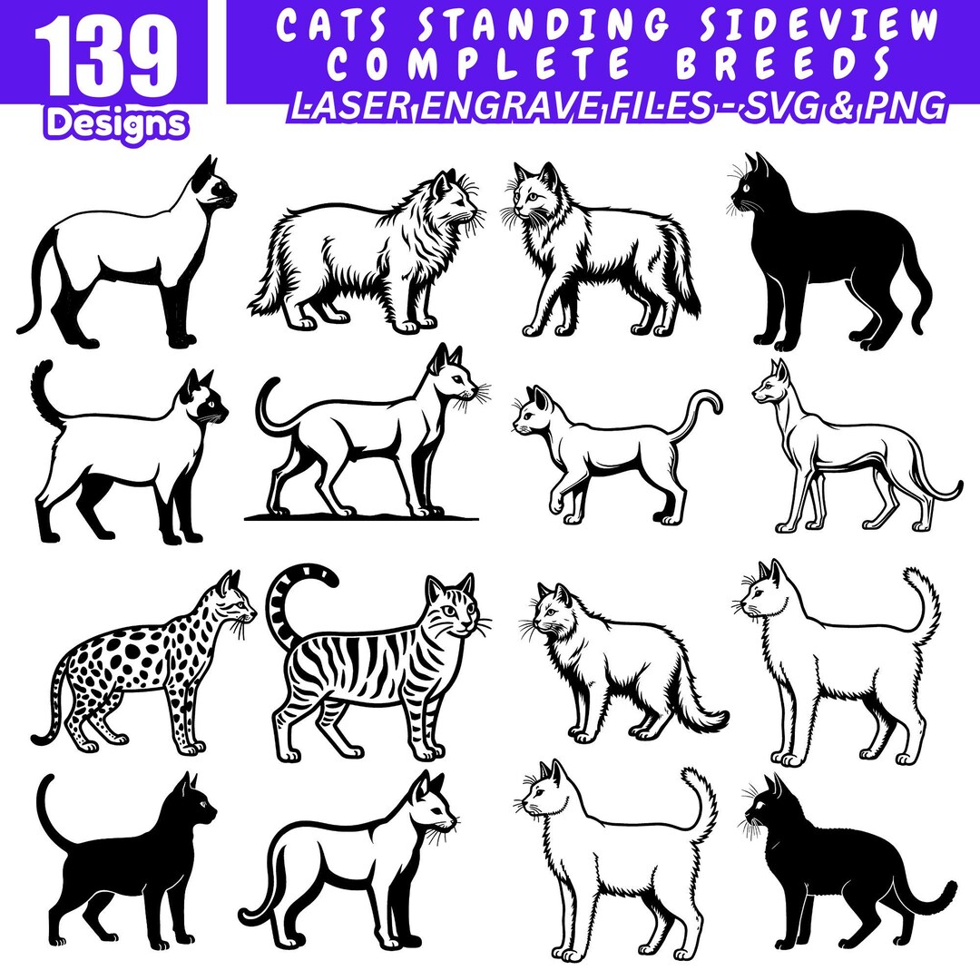 Cat Breeds SVG Bundle: Laser Engrave Files (digital Download) - Etsy