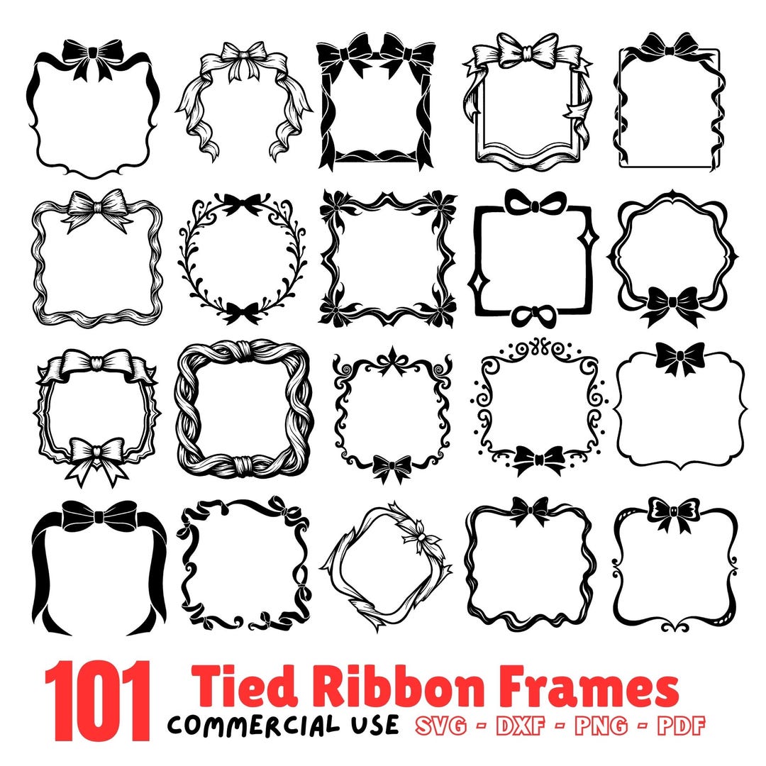 Tied Ribbon Frames Svg Png Pdf & Dxf Bundle for Custom Craft Projects ...