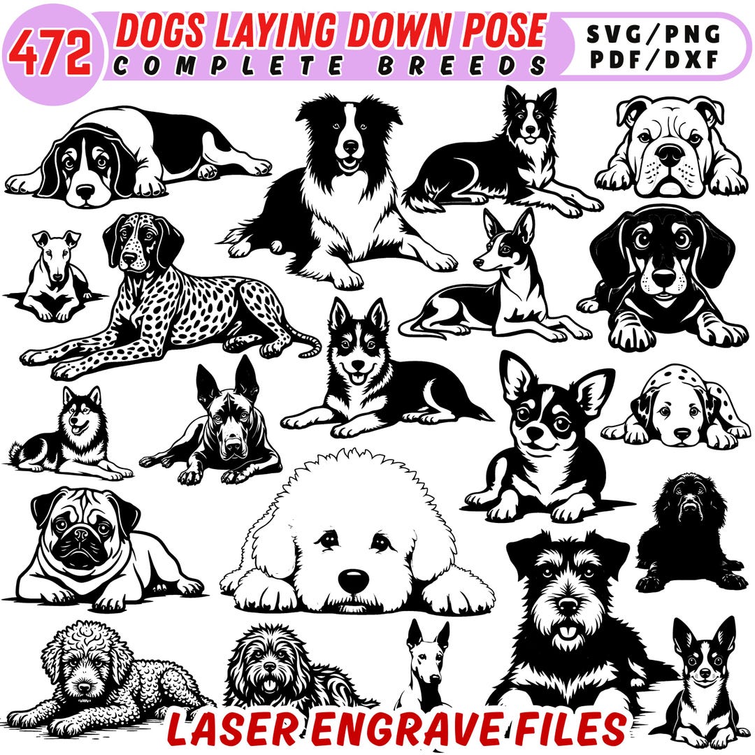 Laser Engrave Files Dogs Laying Down Pose Complete Breeds Svg & Png ...
