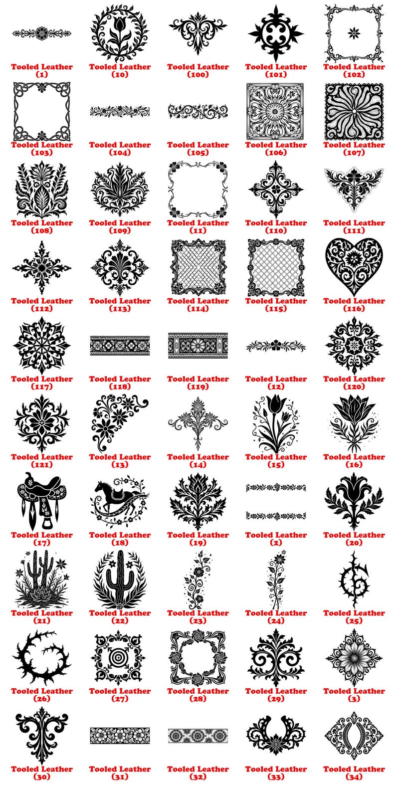 Tooled Leather Motifs SVG Bundle (121 Designs) – Vinyl Cutting Crafts ...