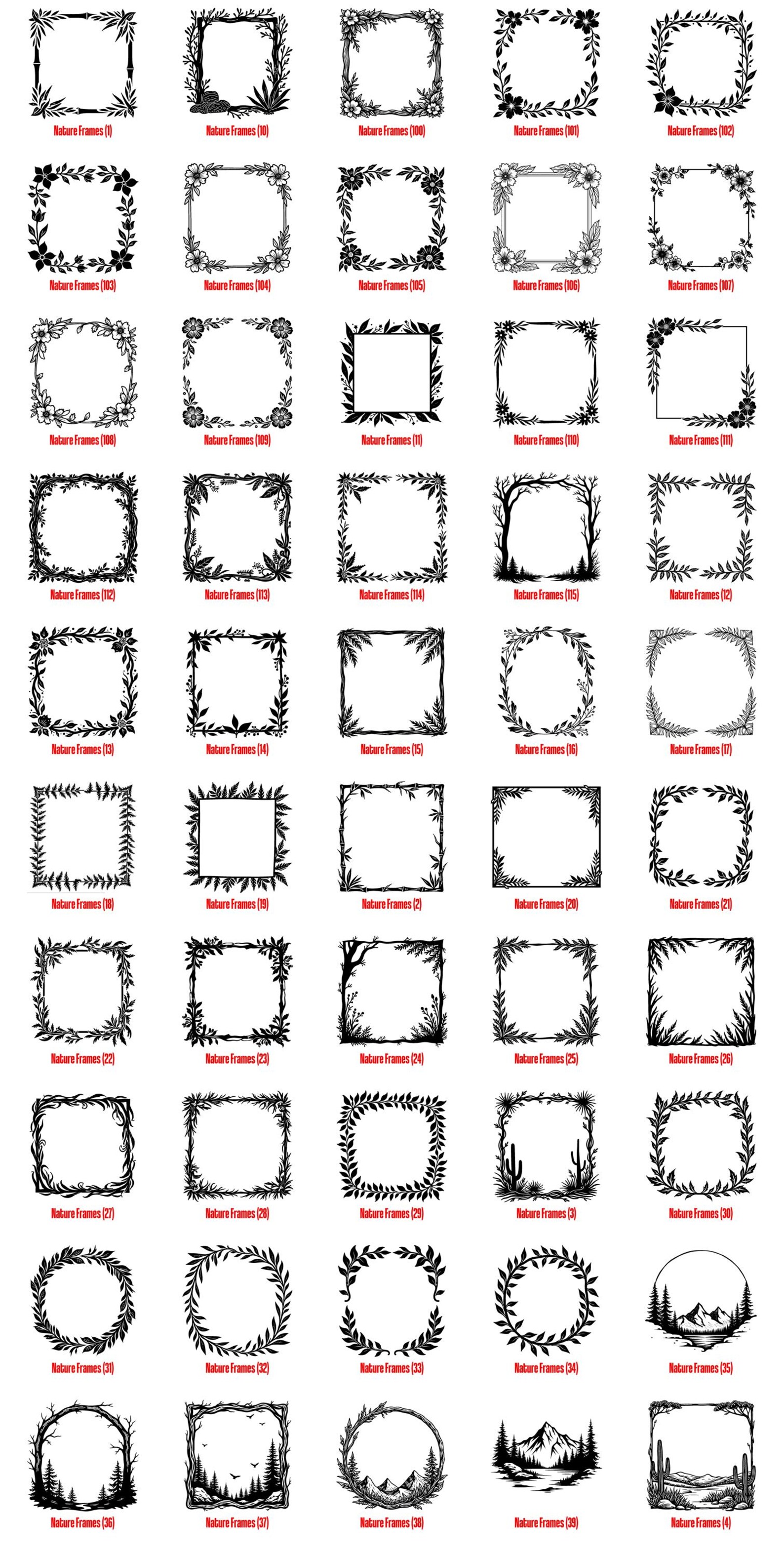 Nature Inspired Frames Svg Png Pdf & Dxf Bundle for Cricut and ...