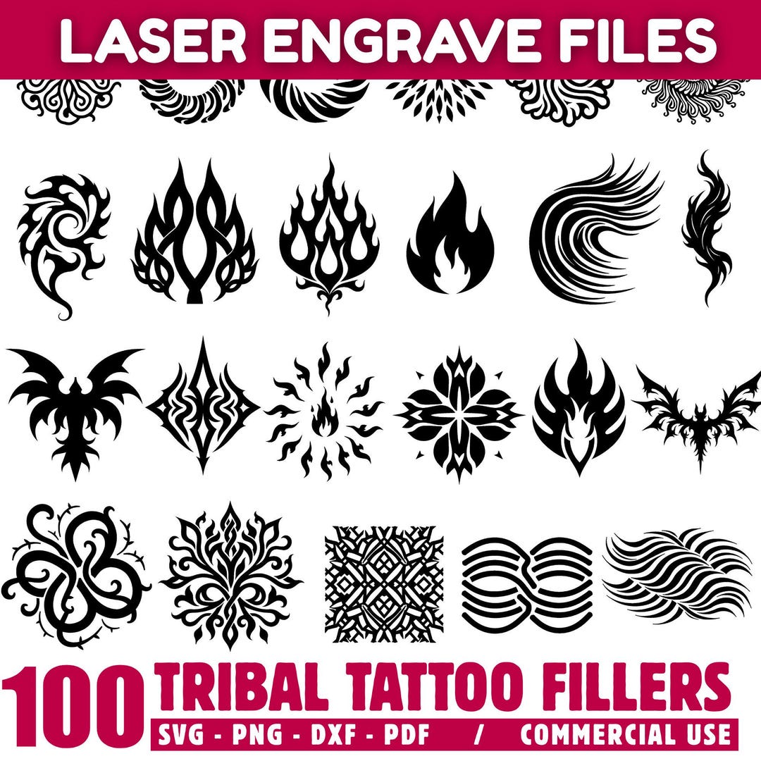 Laser Engrave Files Tribal Tattoo Filler Svg Png Pdf & Dxf Bundle ...