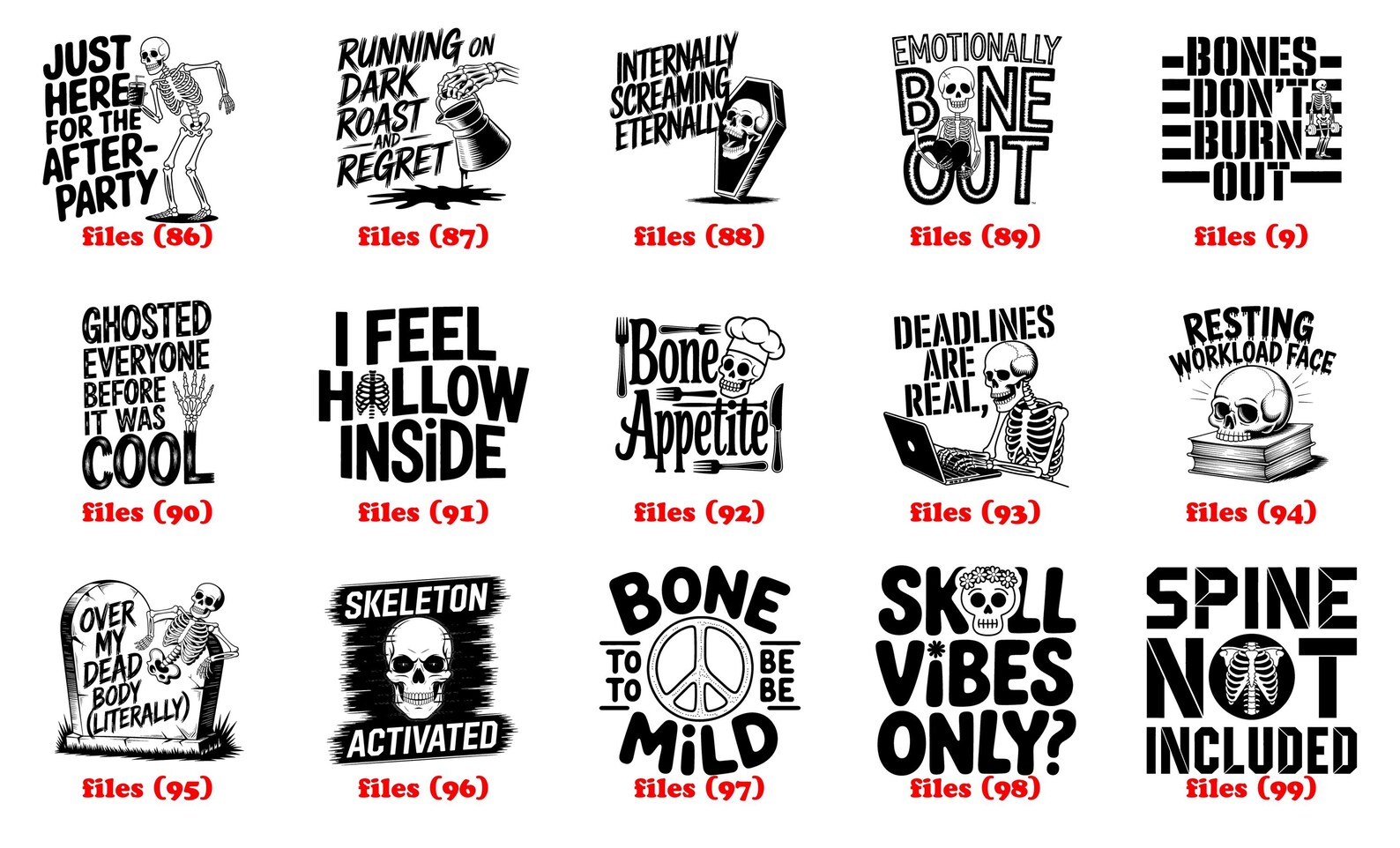 Sarcastic Skeleton Svg Png Pdf & Dxf Bundle Funny Skeleton Designs for ...