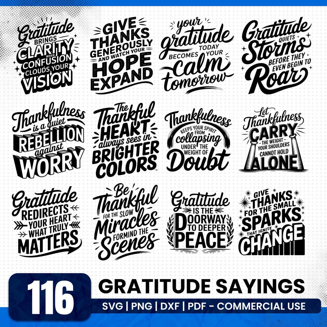 Gratitude Sayings Svg Png Pdf & Dxf Bundle for DIY Crafts Instant ...