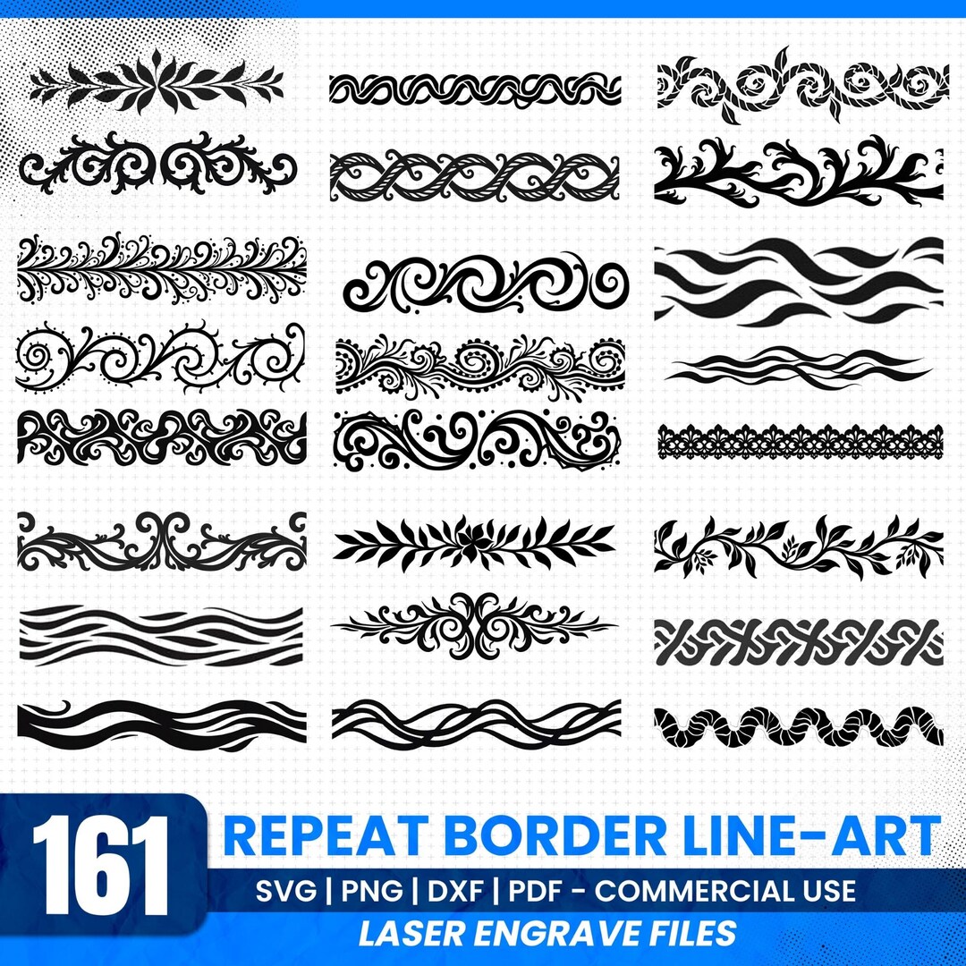 Laser Engrave Files Repeat Border Line-art Svg Png Pdf & Dxf Bundle ...