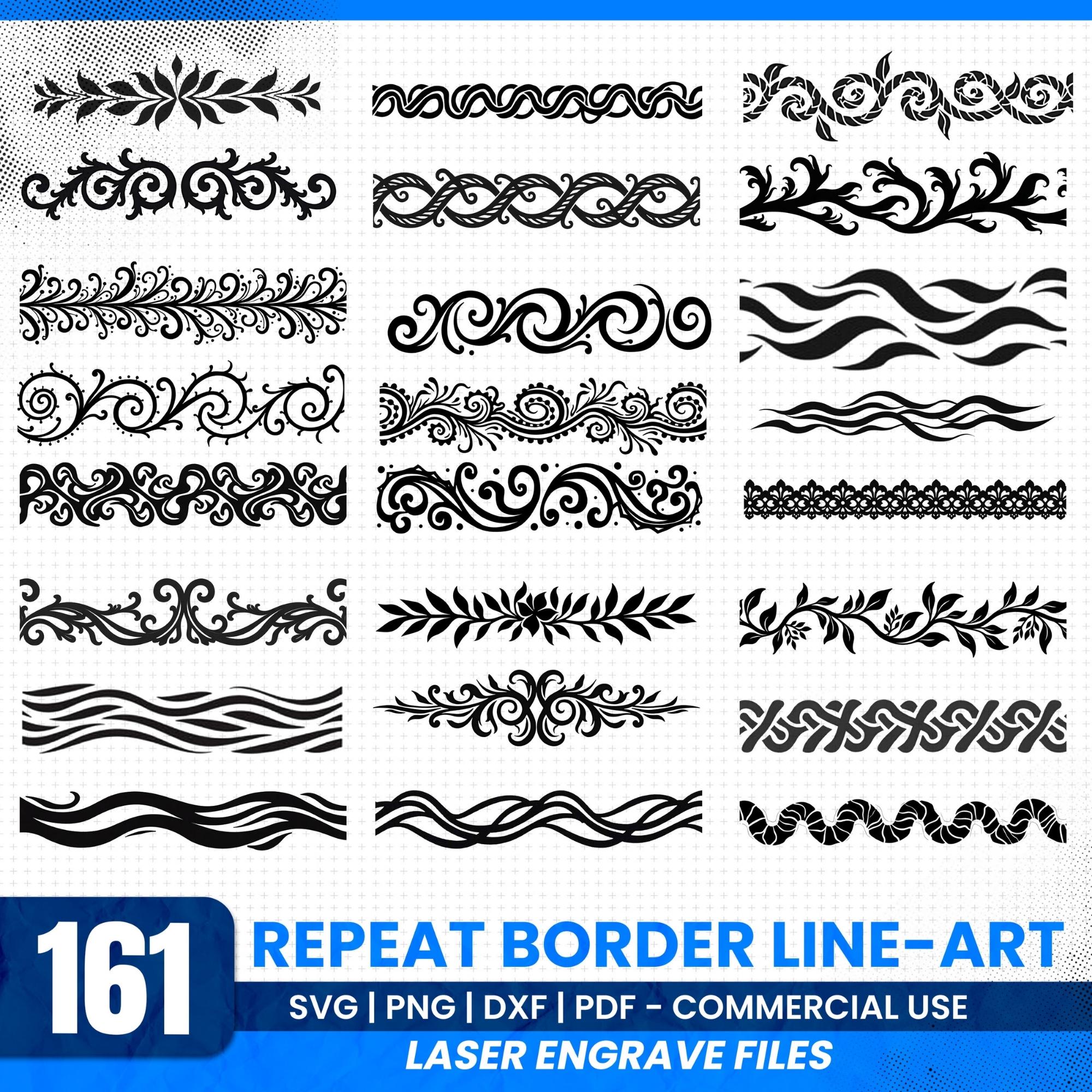 Laser Engrave Files Repeat Border Line-art Svg Png Pdf & Dxf Bundle ...