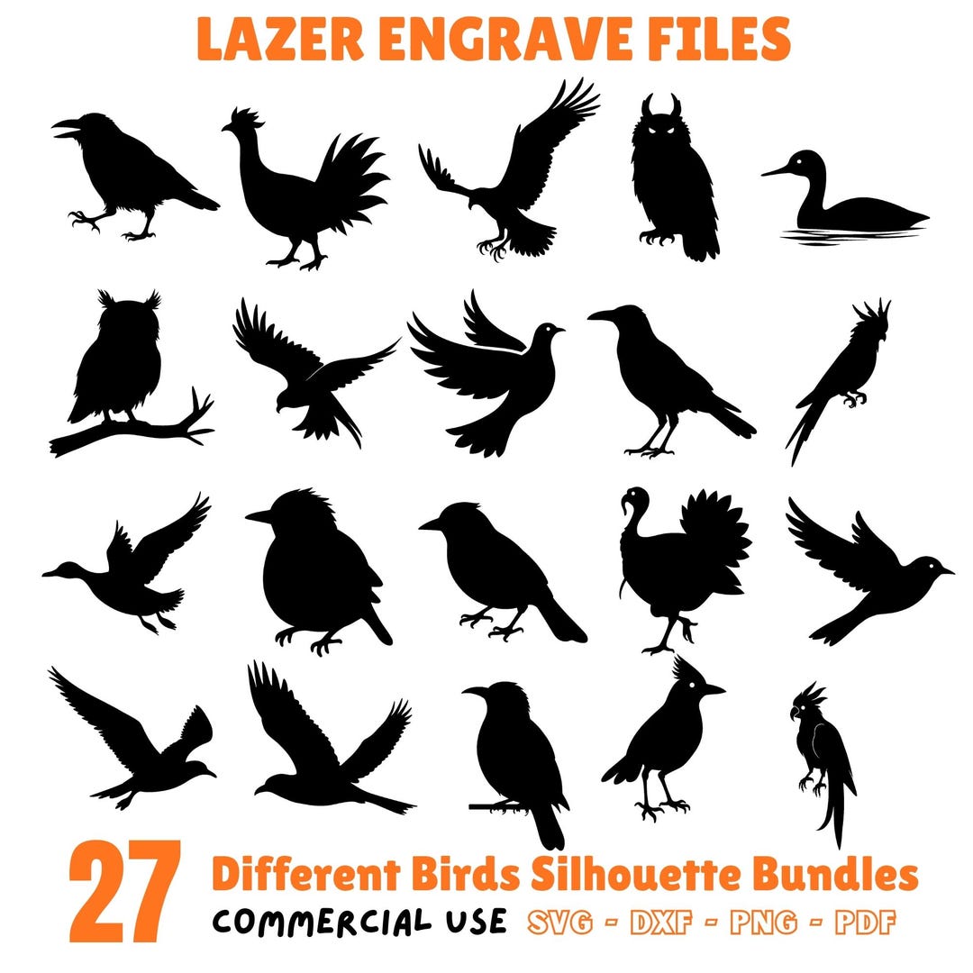 Laser Engrave Files for Different Birds Silhouette Svg Png Pdf & Dxf ...
