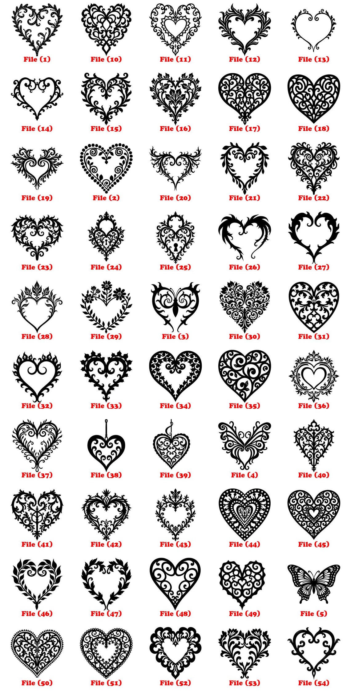 Laser Engrave Files Filigree Heart Svg & Png Bundle Ornate Carved Heart ...