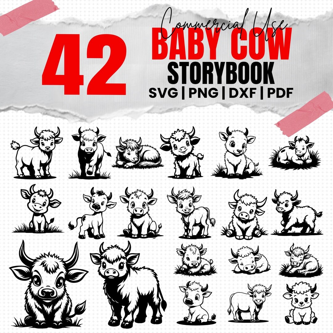 Baby Cow Storybook Svg Png Pdf & Dxf Bundle for DIY Crafts Instant ...